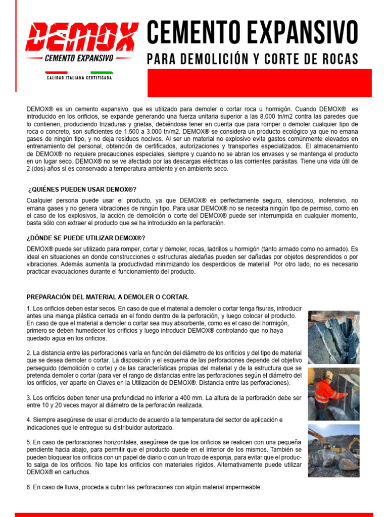 Cemento-expansivo-DEMOX®-Ficha-tecnica | PDF | Perforación | Agua