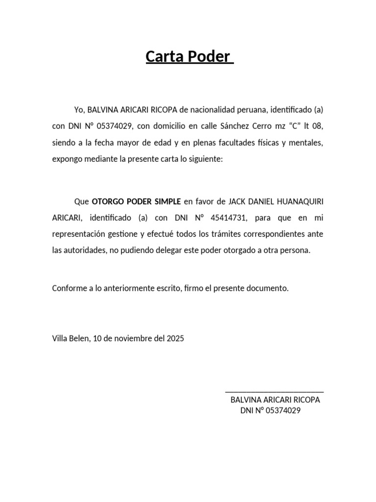 Carta Poder Simple Word | PDF