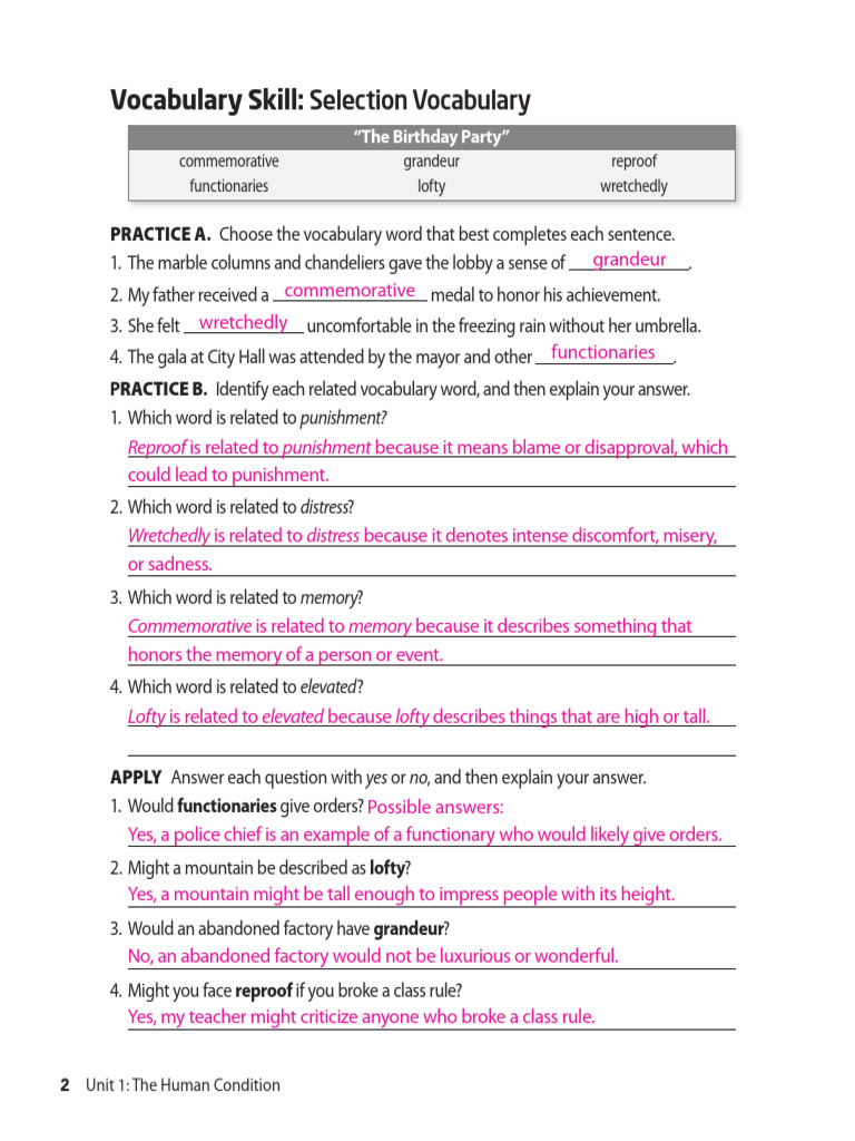 Vocabulary Skills: Selection Practice | PDF