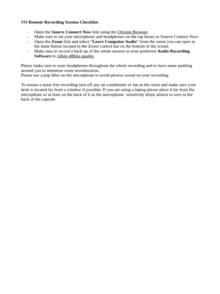 VO Remote Session Checklist | PDF