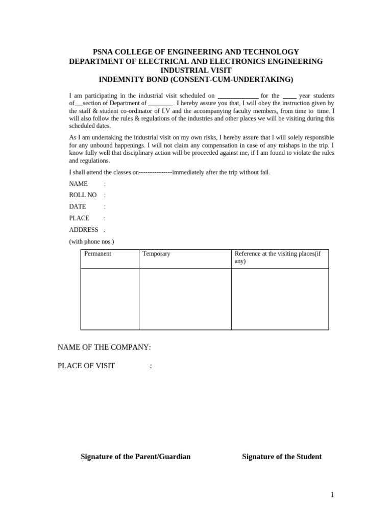 Industrial Visit - Undertaking Form - 230706 - 153116 | PDF