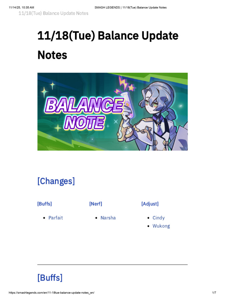 Smash Legends 11/18 Balance Update | PDF