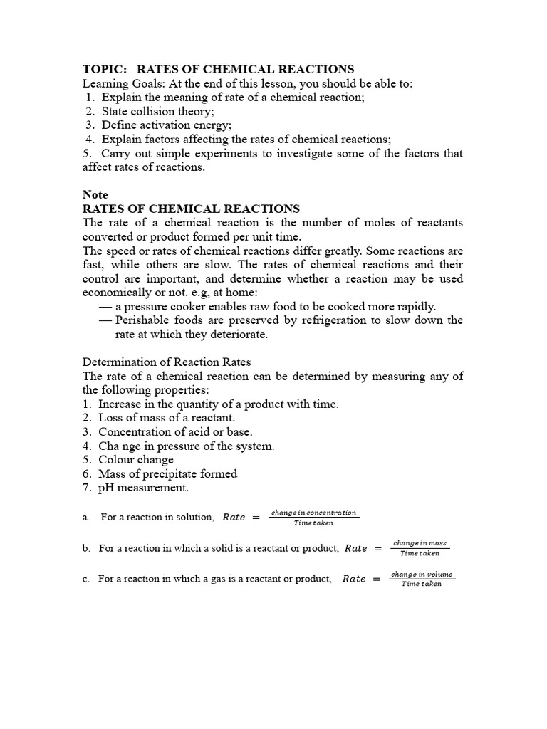 Rate of Chemical Reactions | PDF | Reaction Rate | Chemical Reactions
