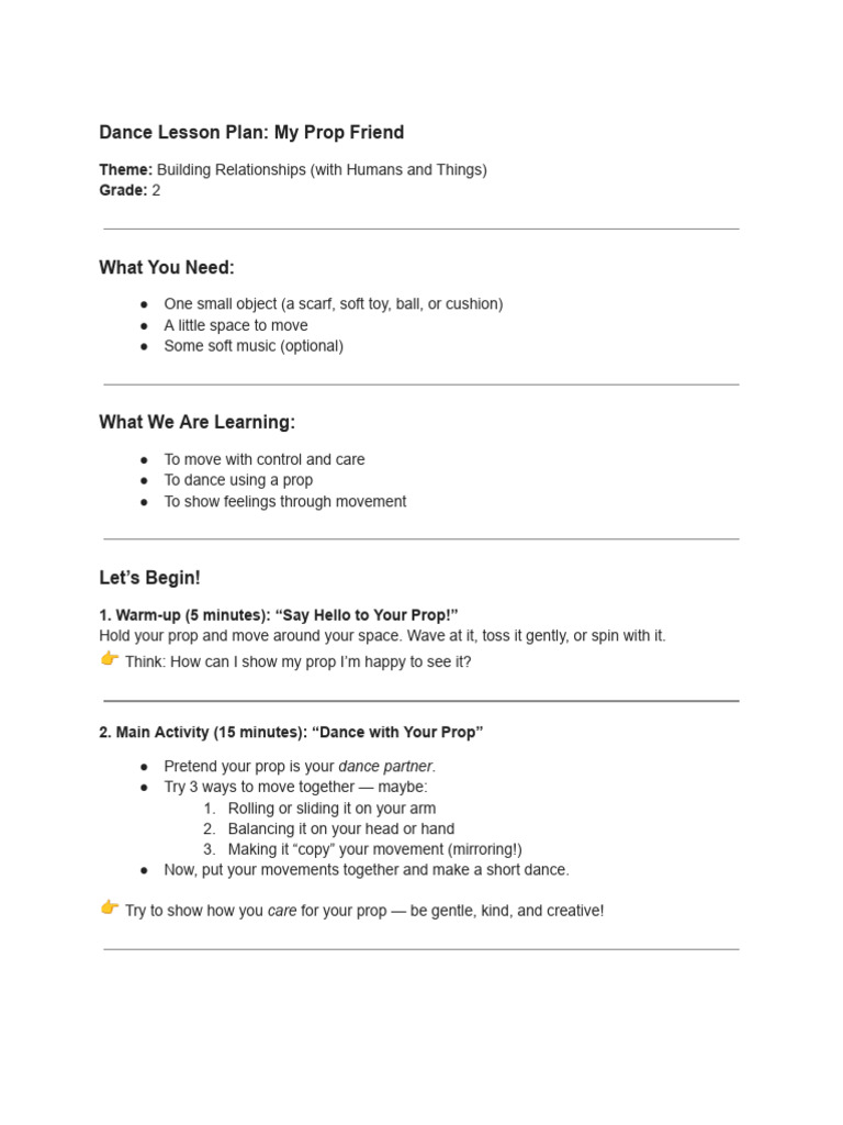 Grade 2 Dance - My Prop Friend | PDF