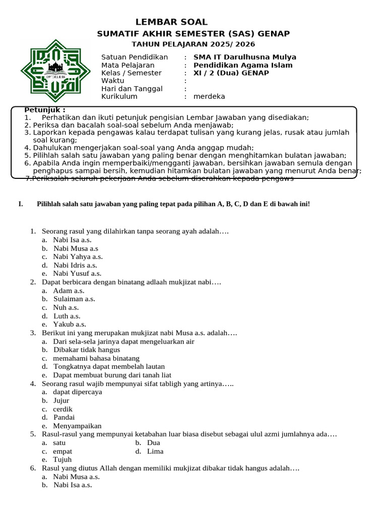 SAS PAI KELAS X1 GENAP | PDF