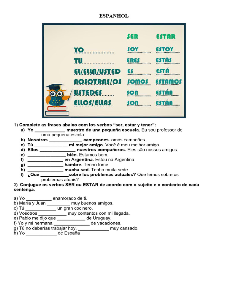 ESPANHOL - Verbo Ser e Estar | PDF