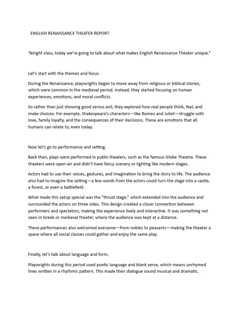 English Renaissance Theater | PDF | Theatre | William Shakespeare