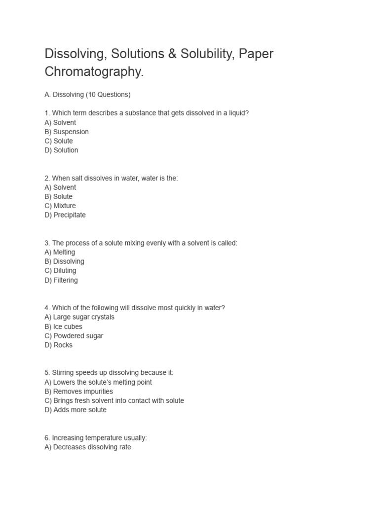Dissolving, Solutions & Solubility, Paper Chromatography | PDF ...