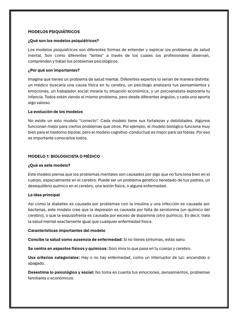 Modelos Psiquiátricos: Enfoques Clave | PDF | Trastorno depresivo mayor ...
