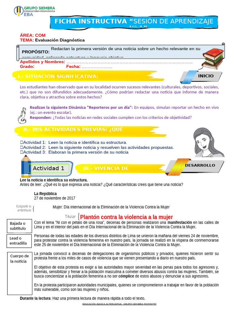 UD-I S4 FICHA COM 3°avanzado - Redactamos La Primera Versión de La Noticia | PDF