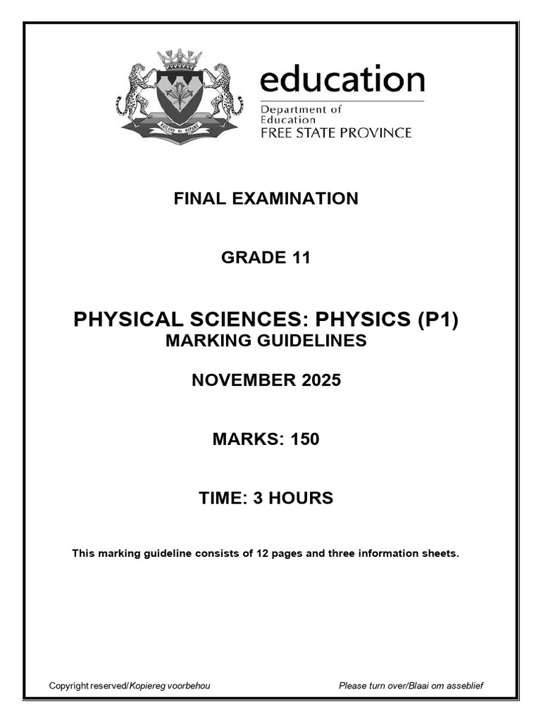 Grade 11 Physics Exam Marking Guide | PDF | Force | Quantity