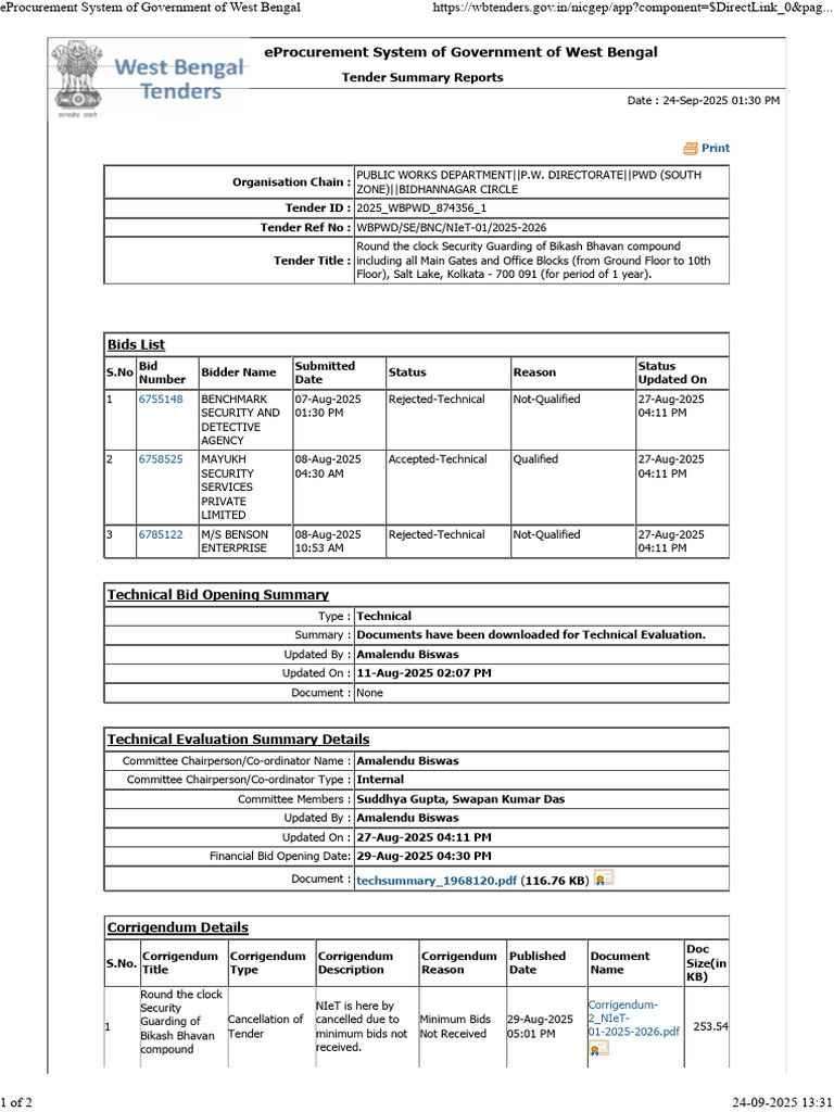 Tender Summary Reports | PDF