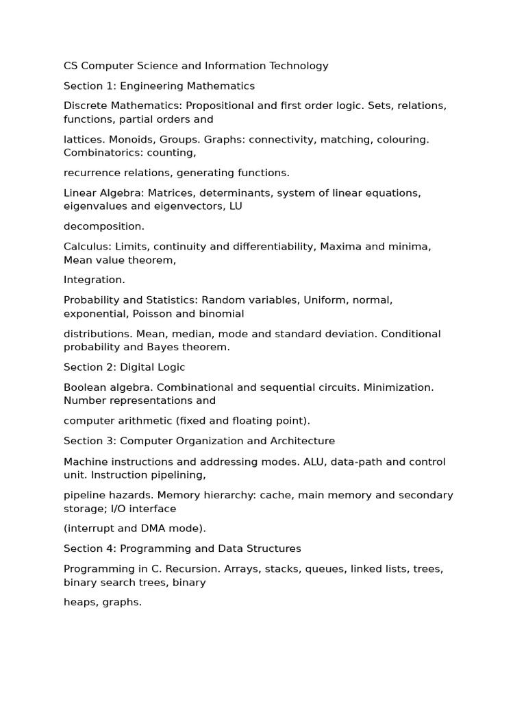 Syllabus CS Computer Science and Information Technology | PDF ...