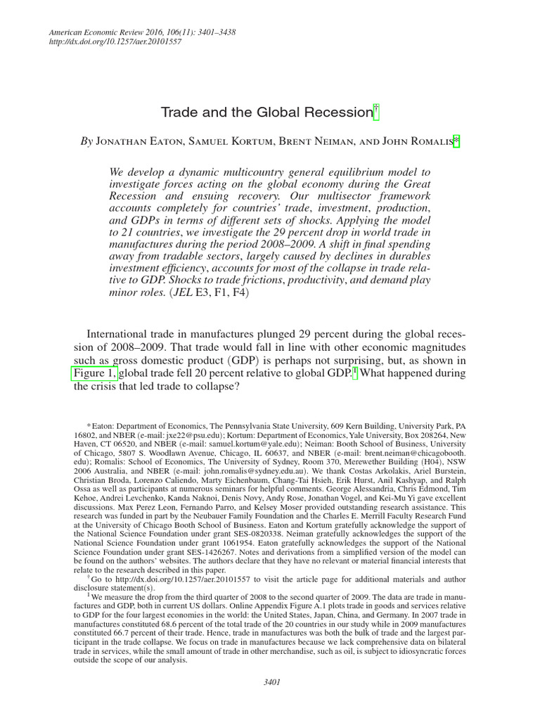 Trade and the Global Recession | PDF | Recession | Government Budget ...