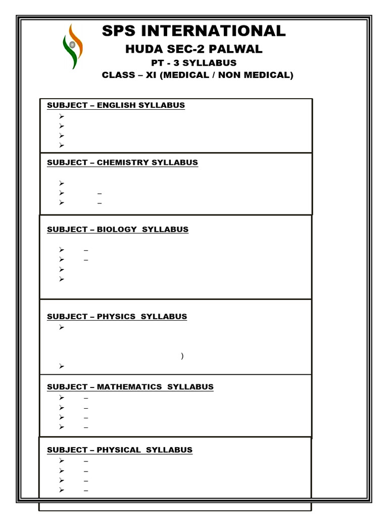 Class-11 PT-3 Syllabus (Medical - Non Medical) | PDF