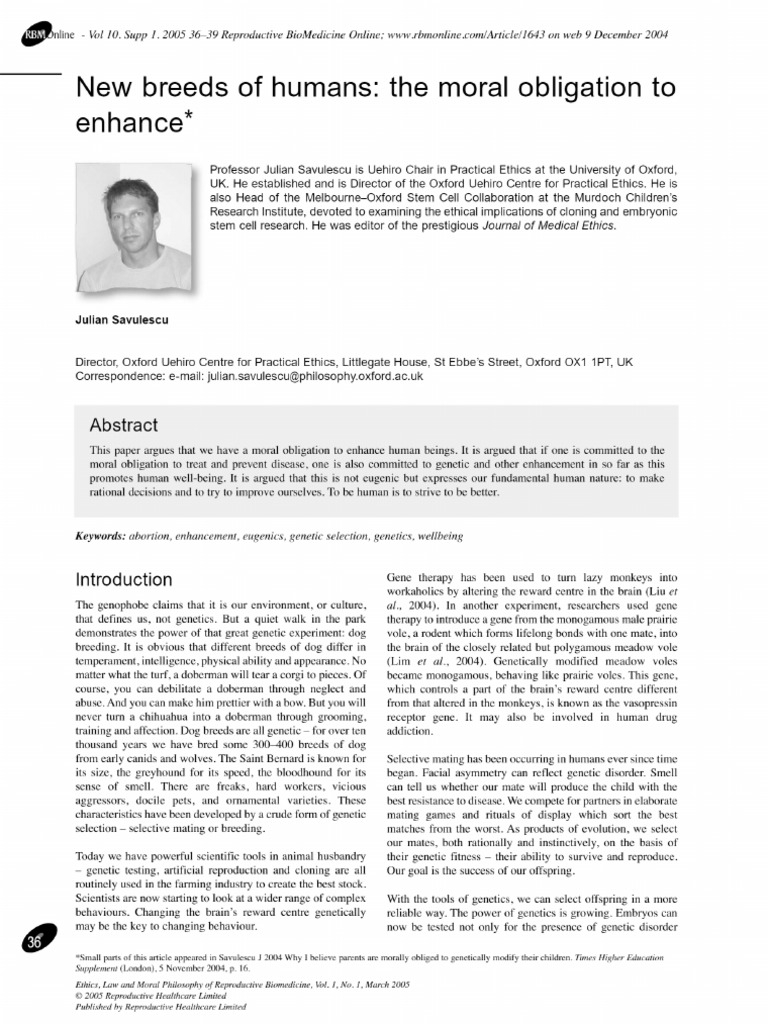 New Breeds of Humans_ the Moral Obligation to Enhance _ Elsevier Enhanced Reader | PDF