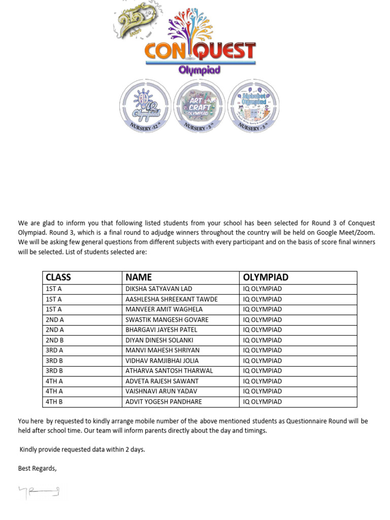 Questionnaire Round (Jyotsna Dhirajlal Talak Chand Primary School ...