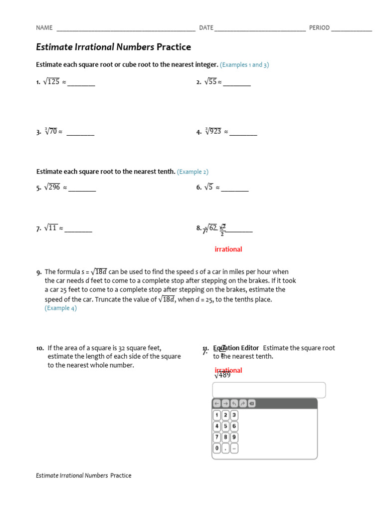 Lesson 2-4 Practice RM C3 | PDF | Square Root | Area