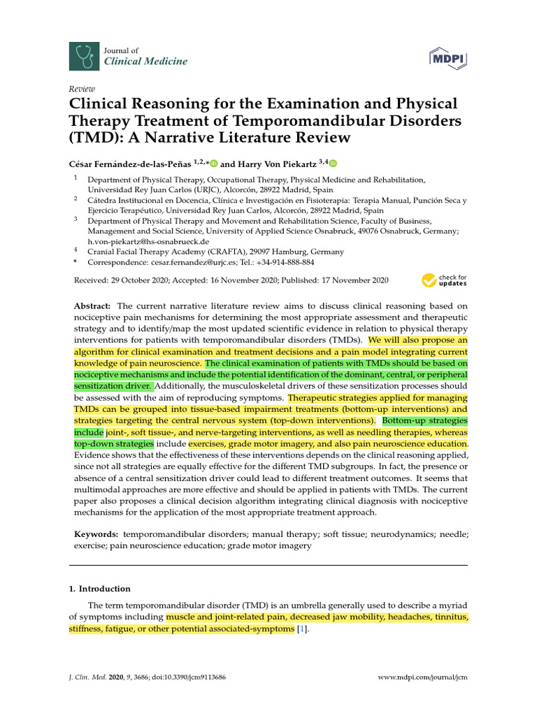 TMD Treatment: Clinical Reasoning Guide | PDF | Pain | Manual Therapy