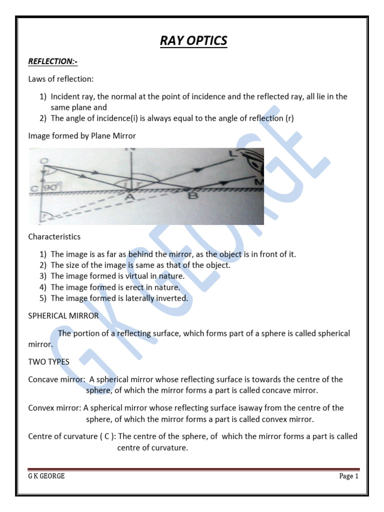 Ray Optics | PDF | Mirror | Sphere