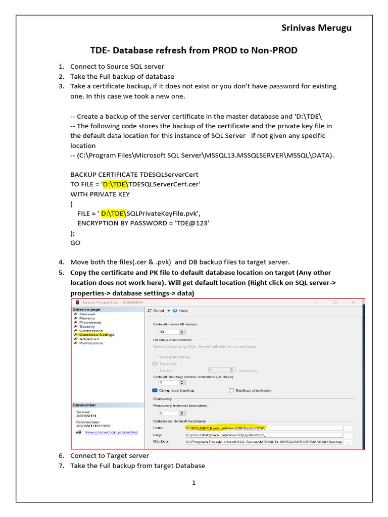 TDE_DBRefresh | PDF | Microsoft Sql Server | Databases