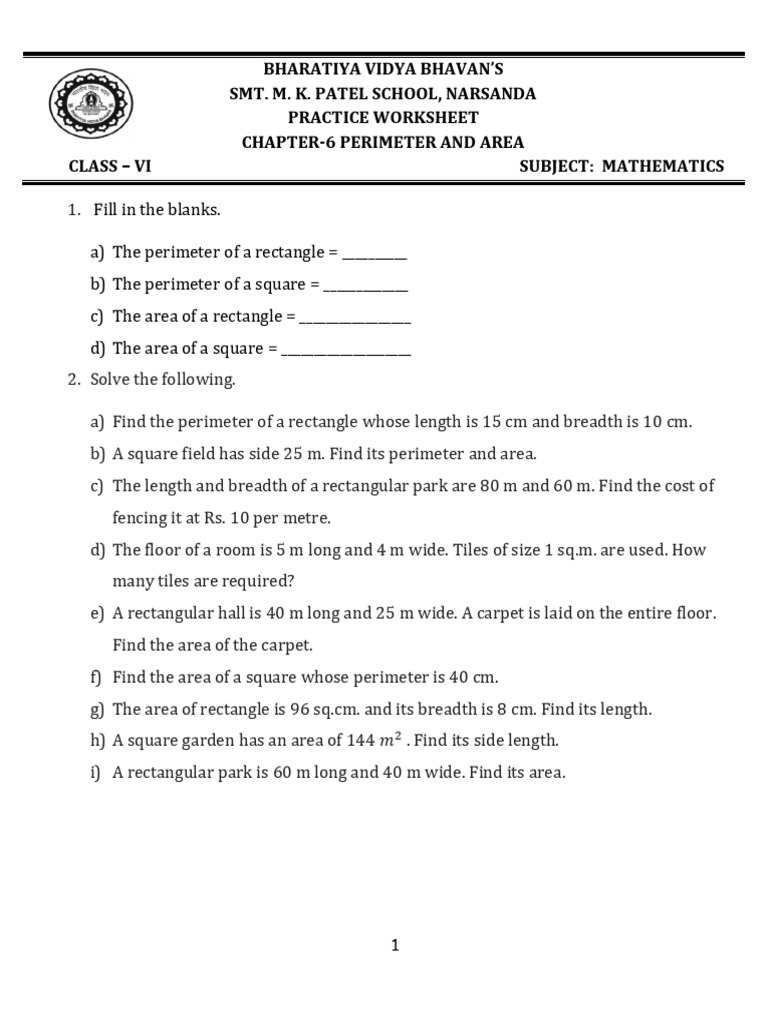 Class 6 Maths Ch 6 Worksheet | PDF