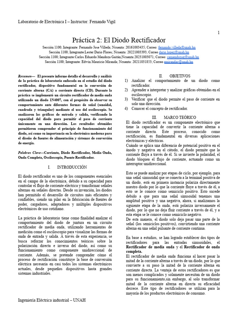 Práctica 2 - El Diodo Rectificador | PDF | Rectificador | Diodo