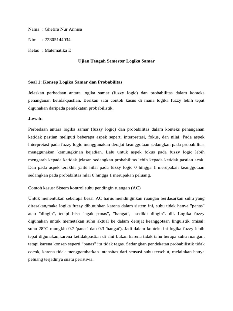 Perbandingan Logika Fuzzy dan Probabilitas | PDF