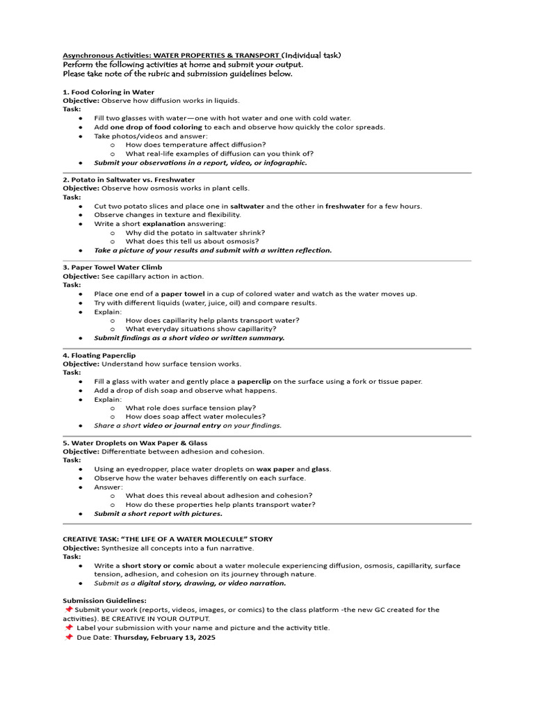 Asynchronous Activities Water Transport in Plants | PDF | Water ...