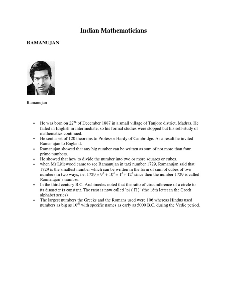Profiles of Prominent Indian Mathematicians Such as Ramanujan ...