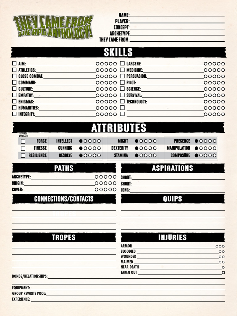 They Came From The RPG Anthology Sheet | PDF