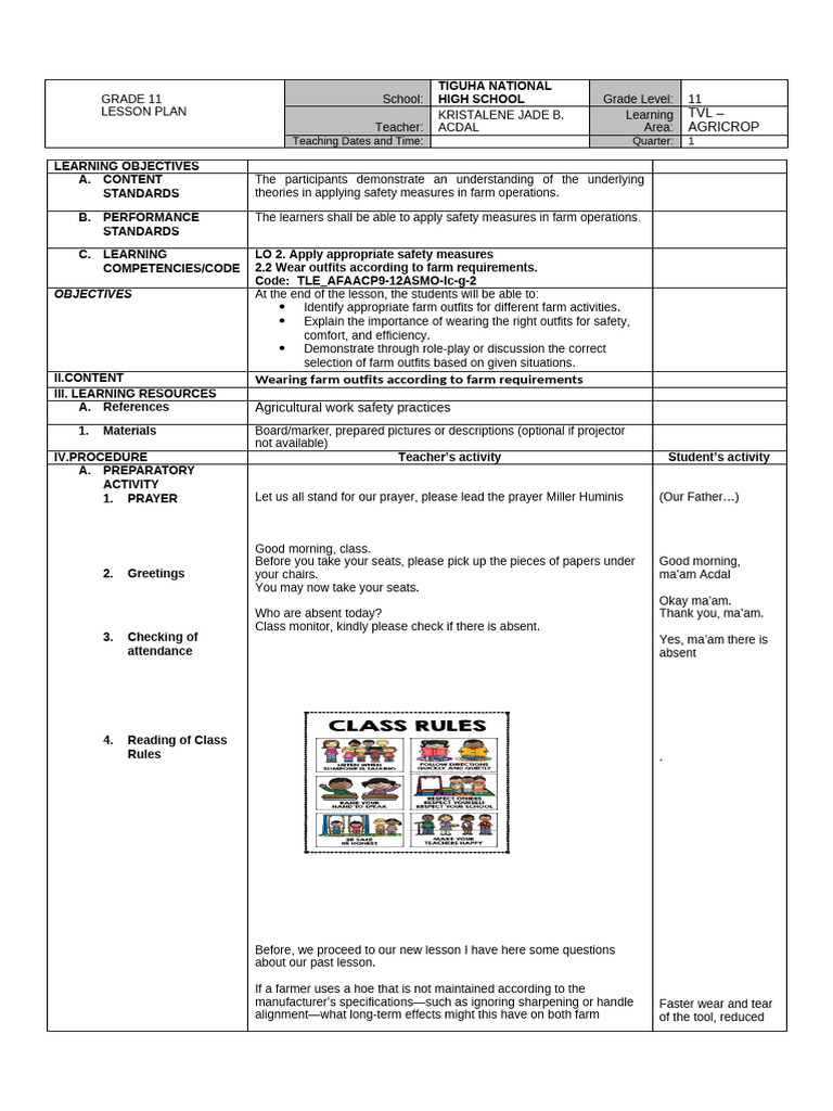 LP Template Grade 11 TNHS - Learning Competency 2.2 | PDF | Clothing ...