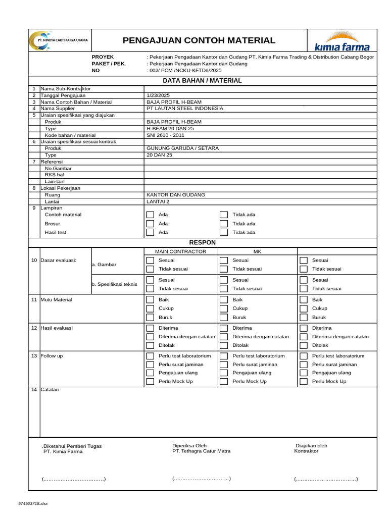 Pengajuan Material Besi Beton | PDF