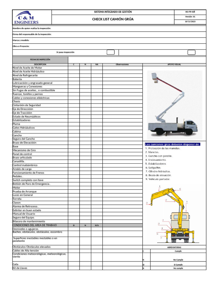 Sig-Fr-021 Check List Camion Grua | PDF