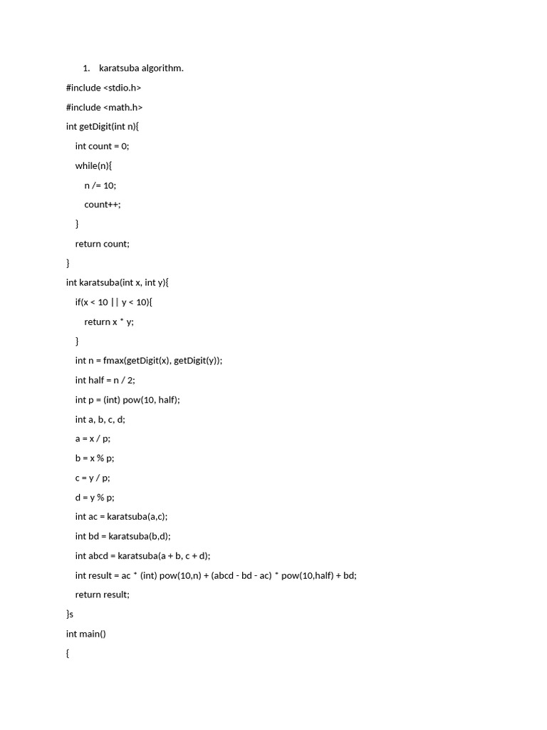 Karatsuba Algorithm | PDF