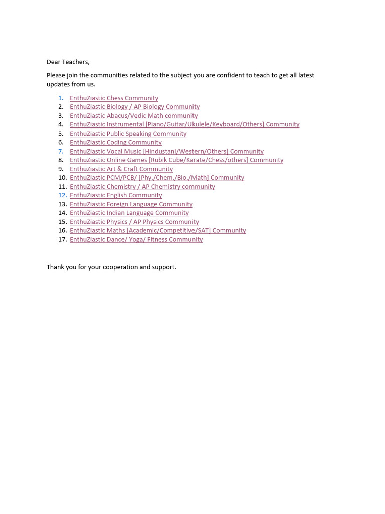 Join EnthuZiastic Teaching Communities | PDF