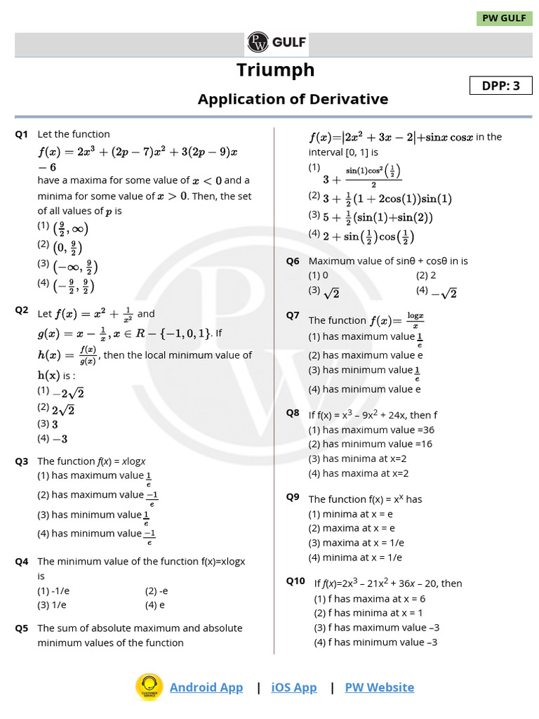 Application of Derivative _ DPP 03 (of Lec 04) | PDF | Statistical Data Types | Systems Analysis