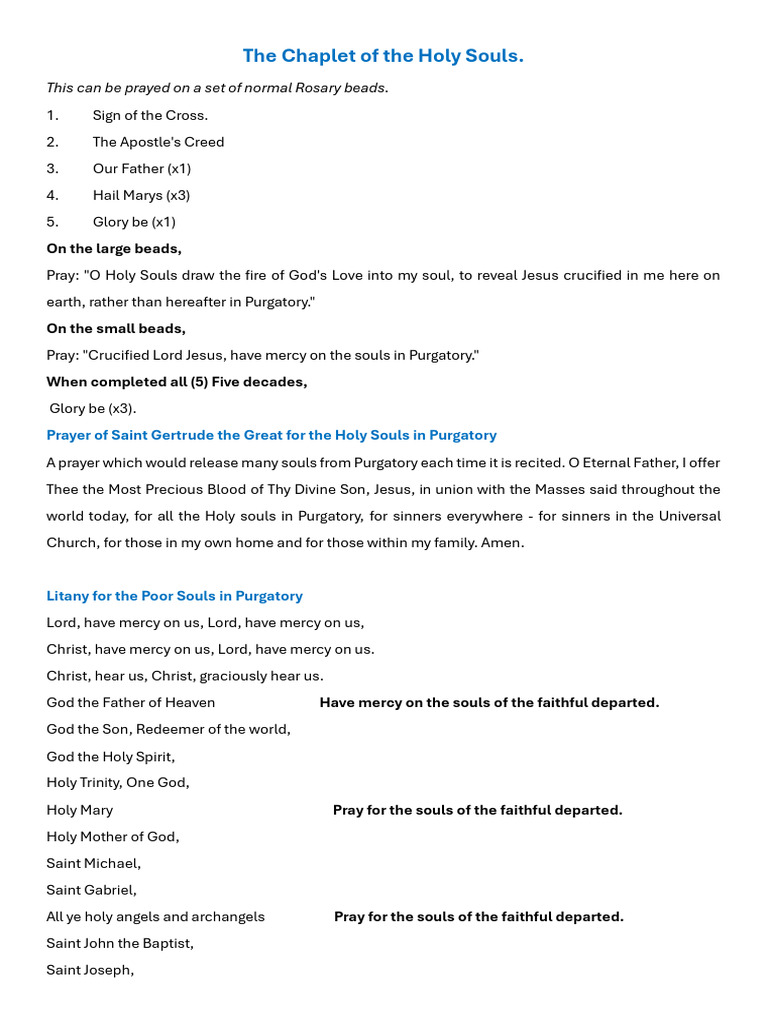 Chaplet for Holy Souls in Purgatory | PDF | Purgatory | Mercy