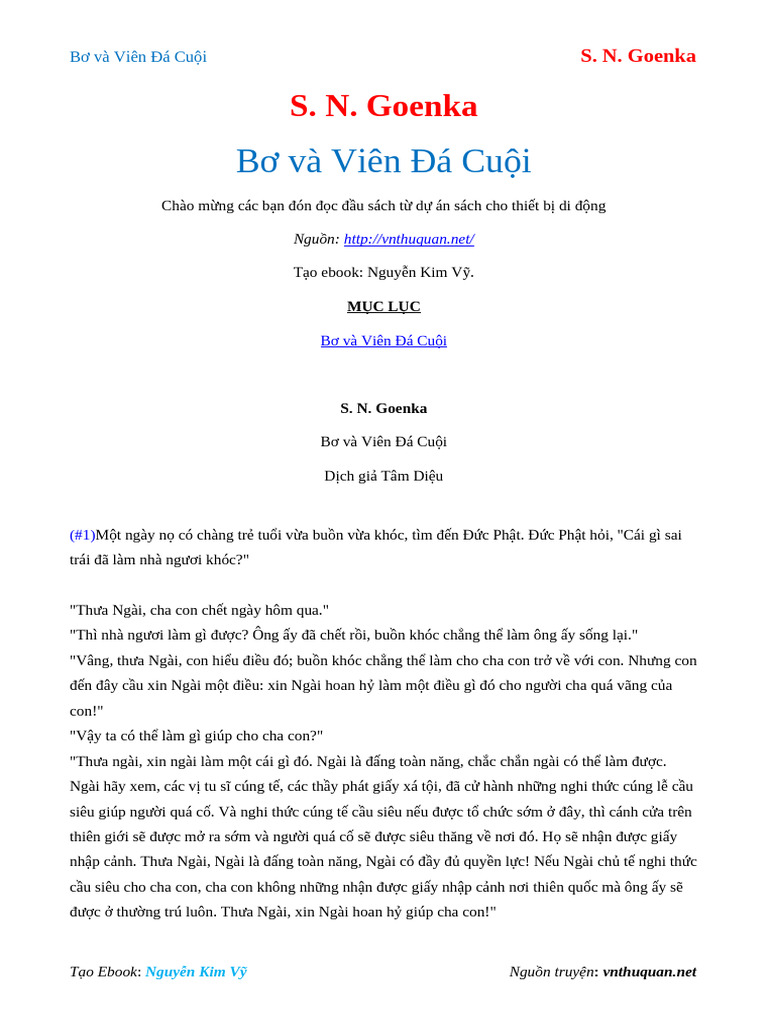 Bơ Và Viên Đá Cu I - S. N. Goenka | PDF