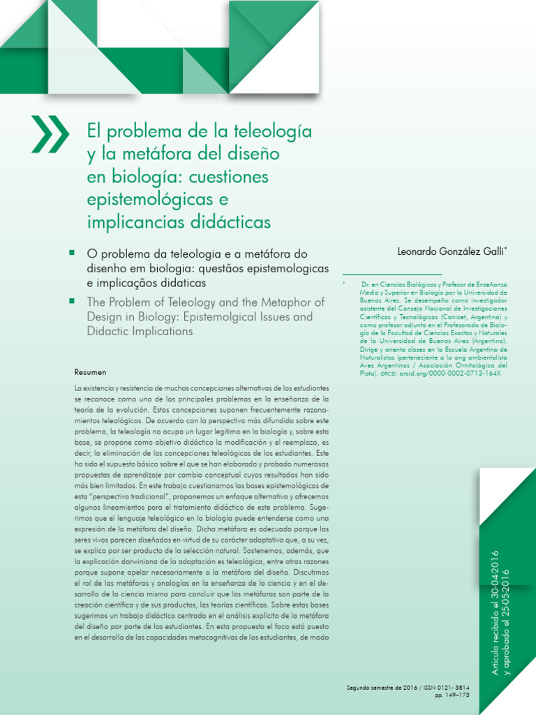 Galli Teleologia y Diseño | PDF | Analogía | Pensamiento