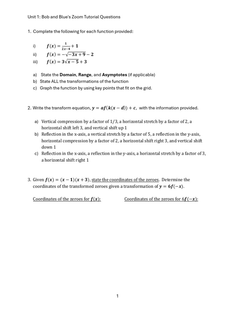 Bob and Blue Unit 1 Zoom Tutorial Questions v1 | PDF