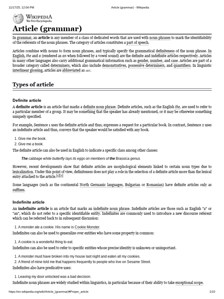 article definition | PDF | Grammatical Gender | Morphology