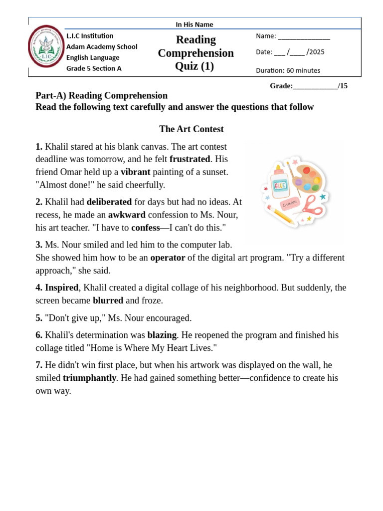 Grade 5 Reading Comp Quiz | PDF