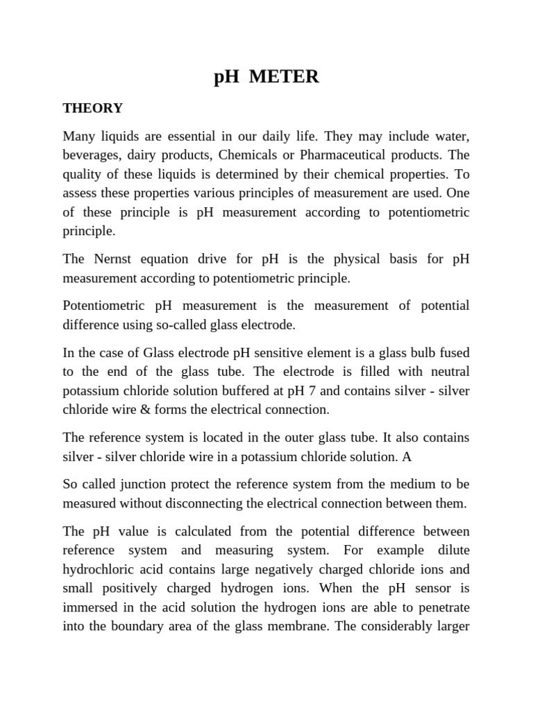 THEORY - PH Meter and Potentiometry | PDF