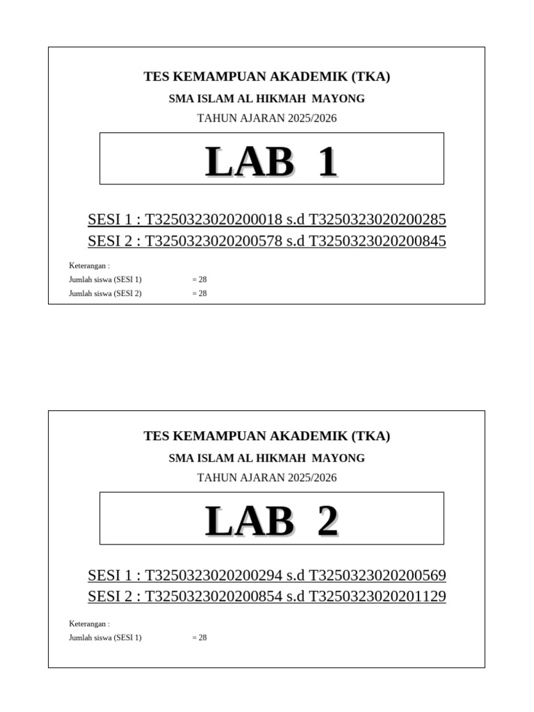 TKA SMA Islam Al Hikmah 2025/2026 | PDF