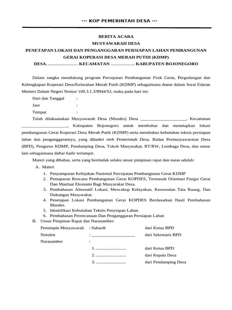Contoh Ba Penentuan Lokasi Dan Penganggaran Gerai KDMP | PDF