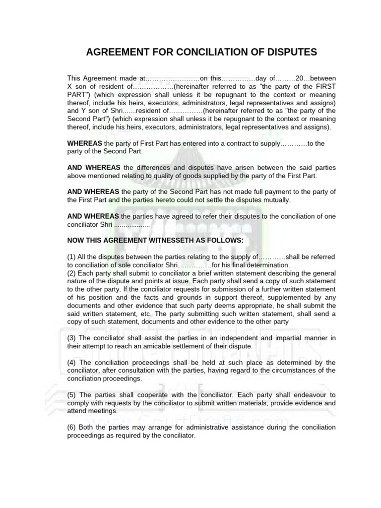 Conciliation Agreement for Dispute Resolution | PDF | Justice | Crime ...