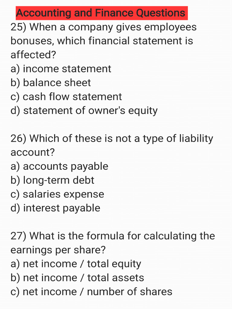 Accounting and Finance Questions 2 | PDF