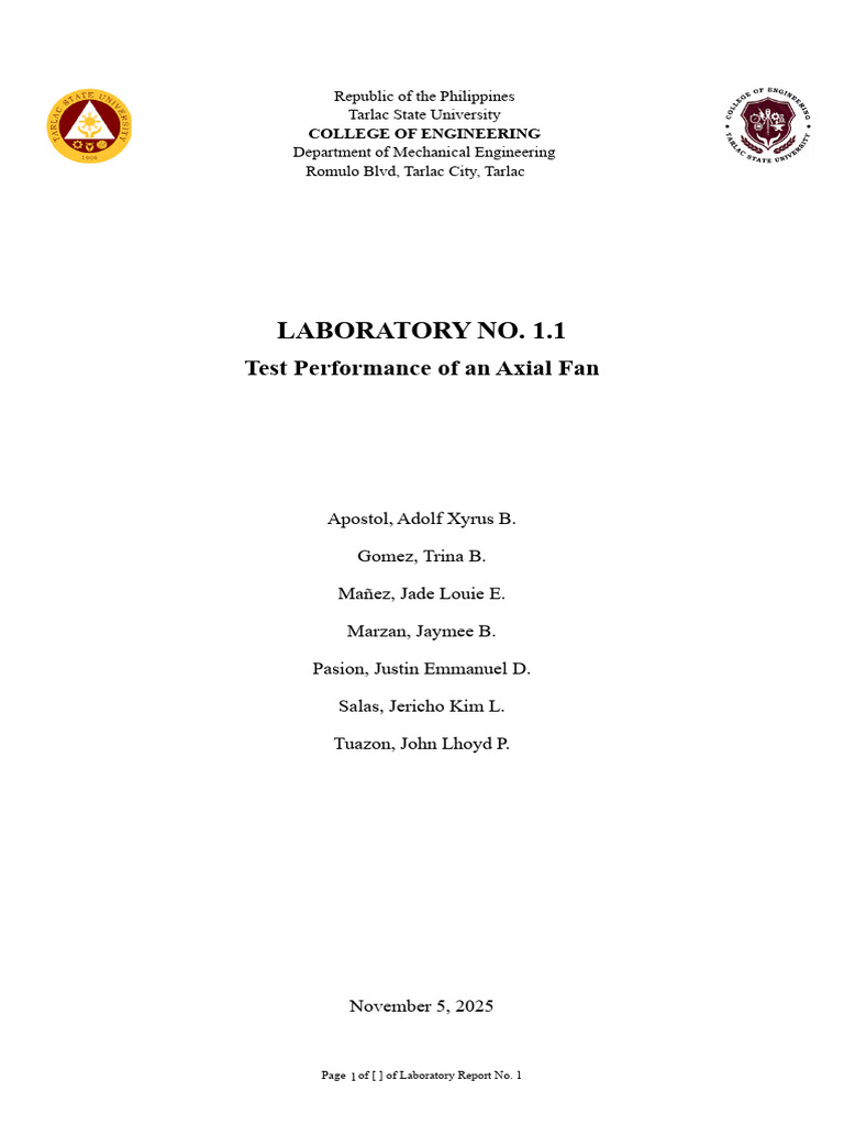 Group 3 Laboratory Experiment 1.1 Axial Only | PDF | Flow Measurement ...
