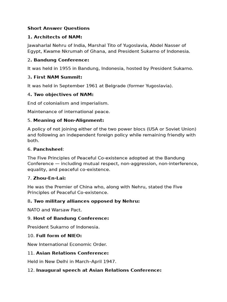 Chapter 17 Non- Aligned Movement | PDF | Non Aligned Movement | Global ...